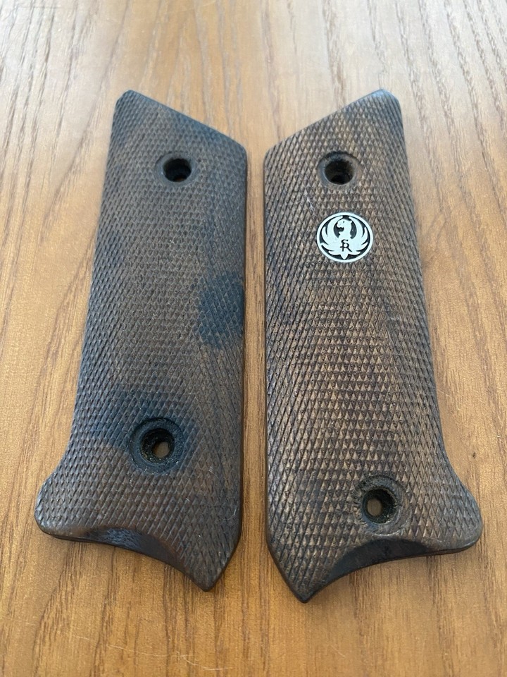Ruger Mark I A100 Frame Pistol Grips Wood Checkered Vintage OEM MK1 MKI ...