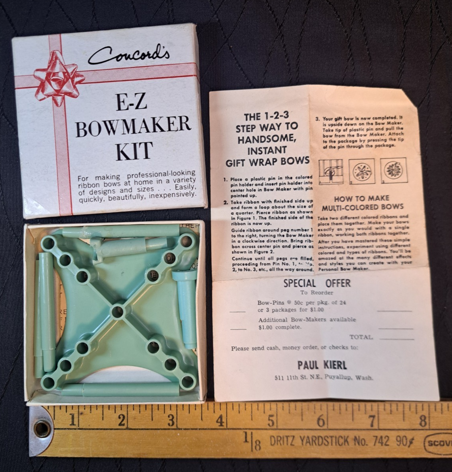 1960s Concord E-Z Bowmaker Kit Vintage Ribbon Bow Maker w/ Box ...