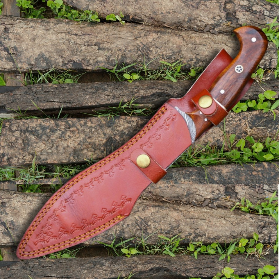 Custom Handmade Damascus Steel Kukri Machete Knife Full Tang 12in With ...