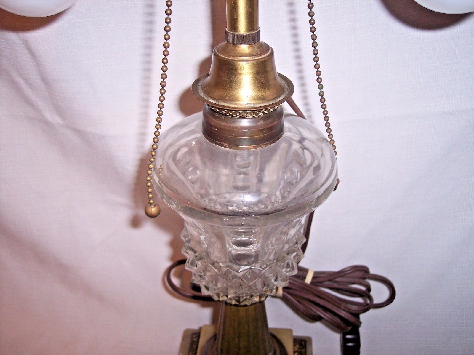 ANTIQUE 23 " BRASS CRYSTAL MARBLE DOUBLE SOCKET HUBBELL LAMP ACORN PULL ...