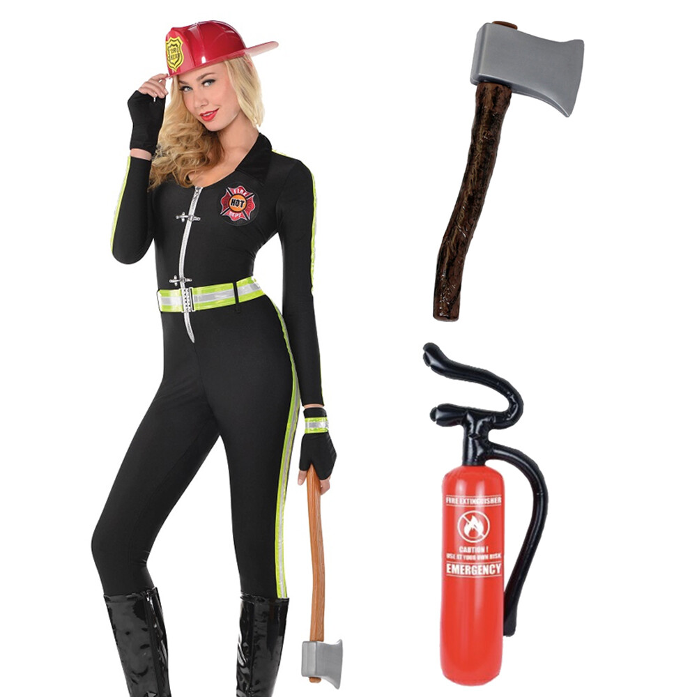 LADIES FIREFIGHTER COSTUME SEXY FIREMAN WOMANS HEN PARTY FANCY DRESS ...