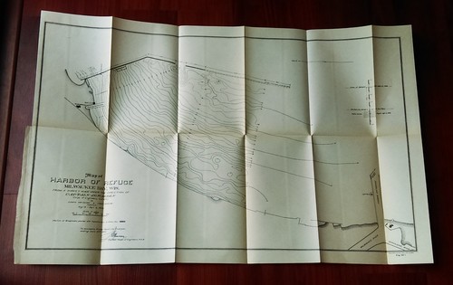 1898 Survey Map of Harbor of Refuge Milwaukee Bay WI Captain J.G ...