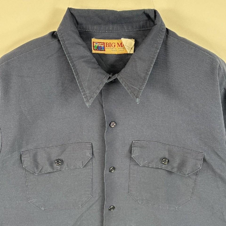 Vintage Big Mac Navy Long Sleeve Work Shirt with Flap & Chest Pockets ...