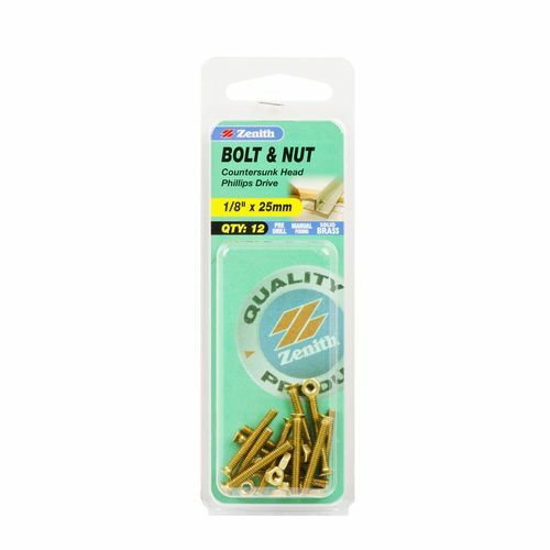 Zenith 1/8" x 25mm Brass Countersunk Bolt And Nut - 12 Pack | eBay ...