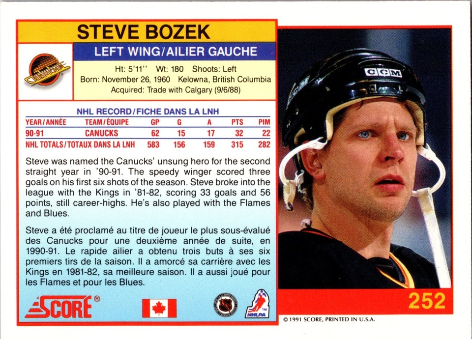 1991-92 Score Canadian - Steve Bozek #252 | eBay