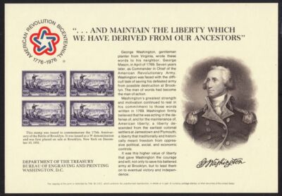 1975 American Revolution Sc 1003 block ASDA B-33 Sc SC44 souvenir card ...
