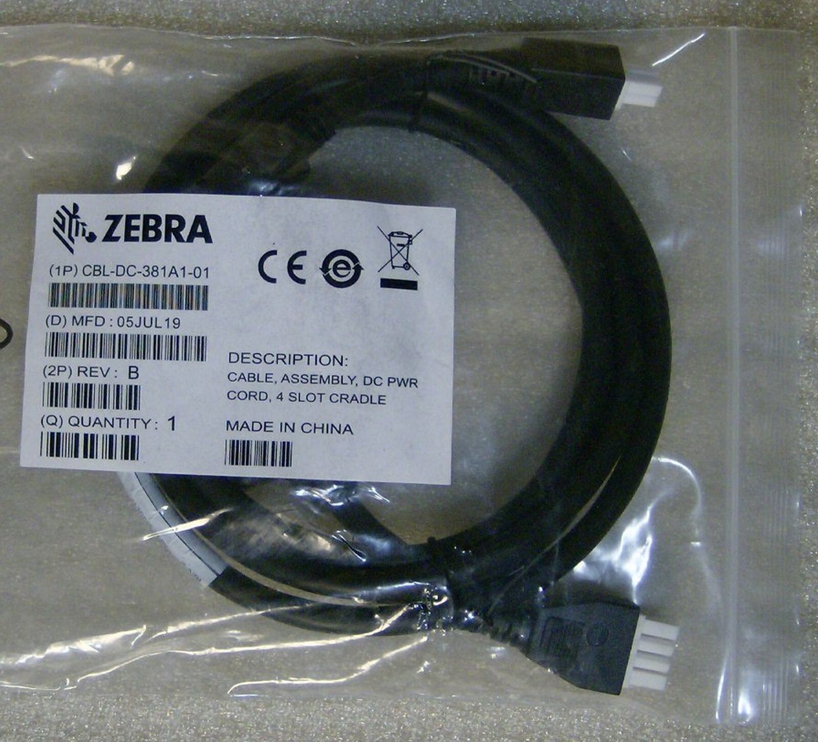Zebra Cbl-dc-381a1-01 Cable DC Power Cord for 4 Slot Cradle 2c for sale ...