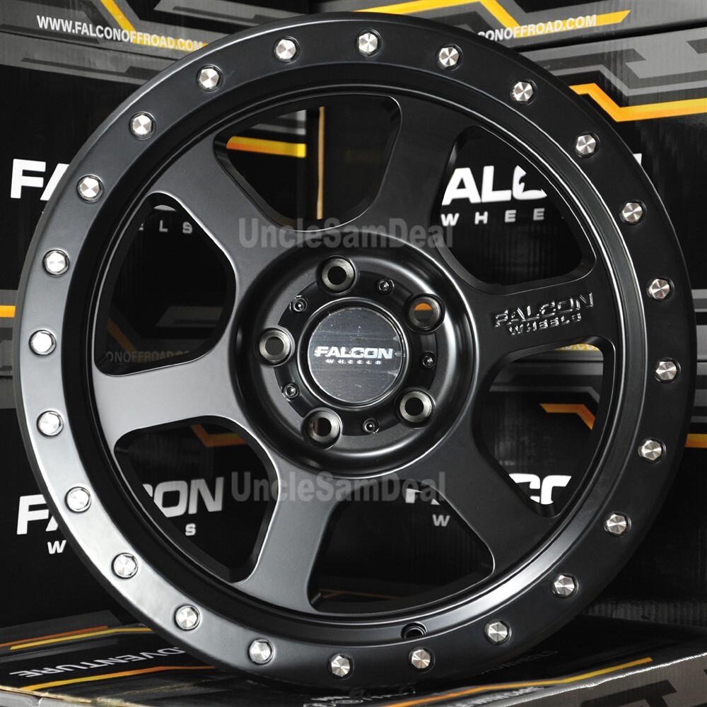 18x9 5x127 5x5 0 OFFSET FALCON T1 MATTE BLACK 6 SPOKES TRUCK WHEELS SET ...