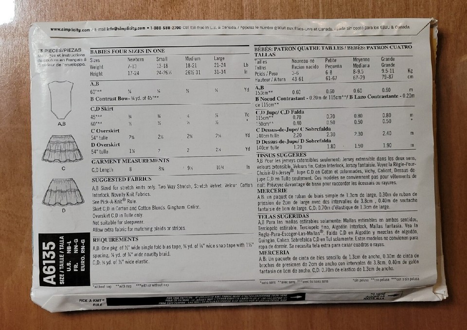 Simplicity New Look Pattern #A6135 - Uncut - Size U.S. NB-L FREE ...