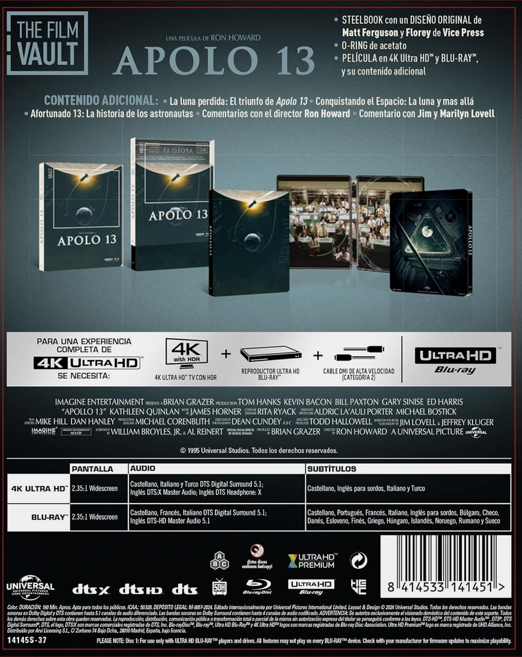 Apollo 13 (Apollo 13) The Film Vault 4K UHD+Blu-Ray Steelbook Nuovo ...
