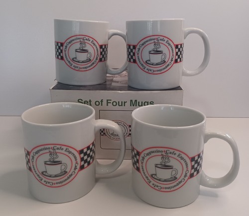 Set of 4 Coffee Mugs Cup 90s Vintage Black White Check Ceramic Cafe ...
