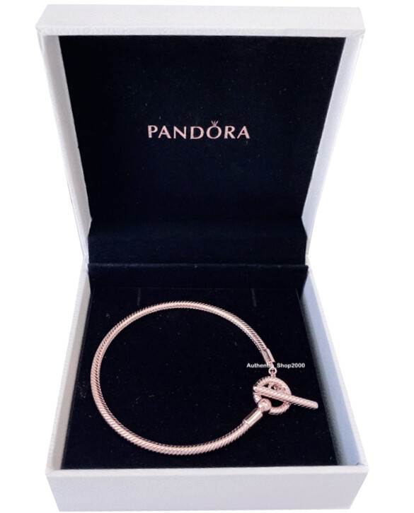 NEW Authentic PANDORA Rose 14k Gold Moment T-Bar Snake Chain Bracelet ...