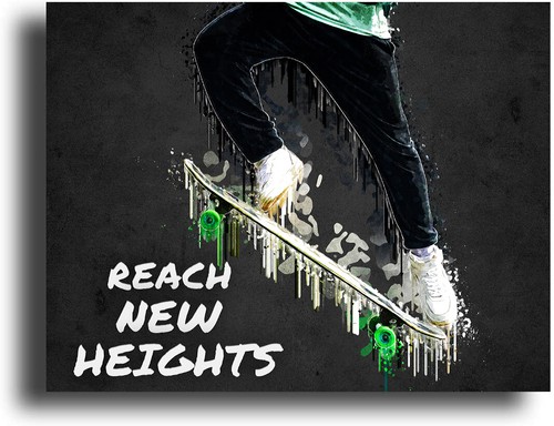 Reach New Heights Skateboarding Motivational Poster Art Print Kids Room ...