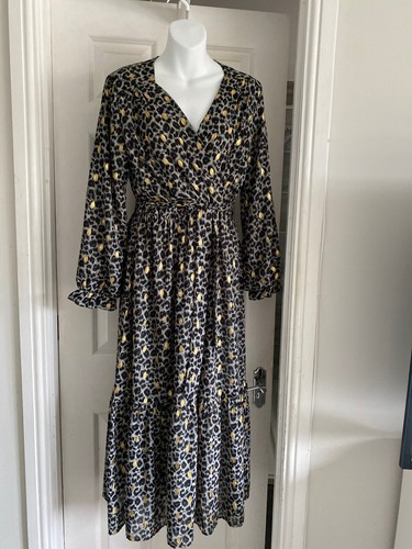 Amazing UNIGIRL PARIS Leopard Print Grey/Gold/Black MAXI dress UKS | eBay