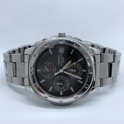 SEIKO V657-9010 Chronograph Date Black Dial men watch up to 8” new ...