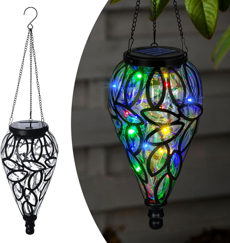 Solar Hanging Lantern Outdoor Lights, Tear-Shaped 15 LEDs Multi-Color ...