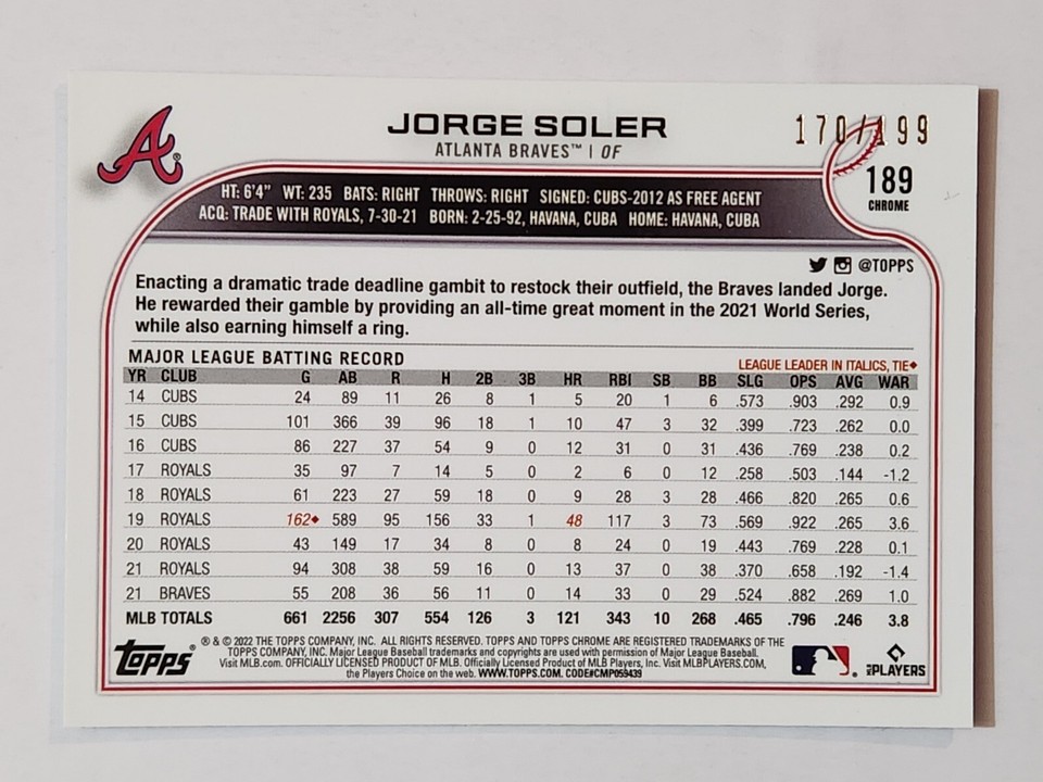 2022 Topps Chrome Sonic #189 Jorge Soler Aqua/Pink Sonic Pulse ...