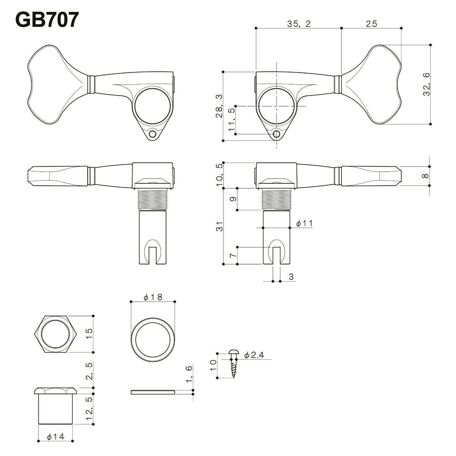 NEW Gotoh GB707 5-String Bass Machine Heads Set L4+R1 TUNERS 4x1 ...