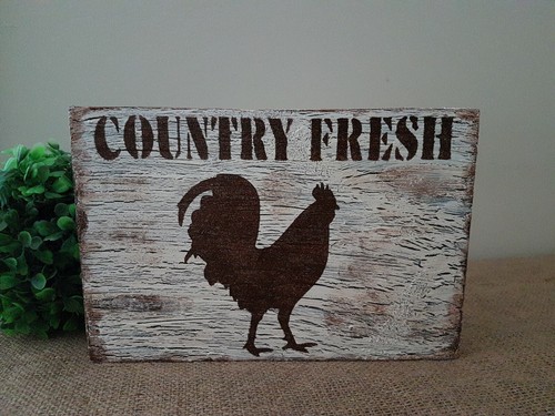 HAND MADE WOODEN COUNTRY FRESH FREE STANDING BLOCK PLAQUE SIGN | eBay