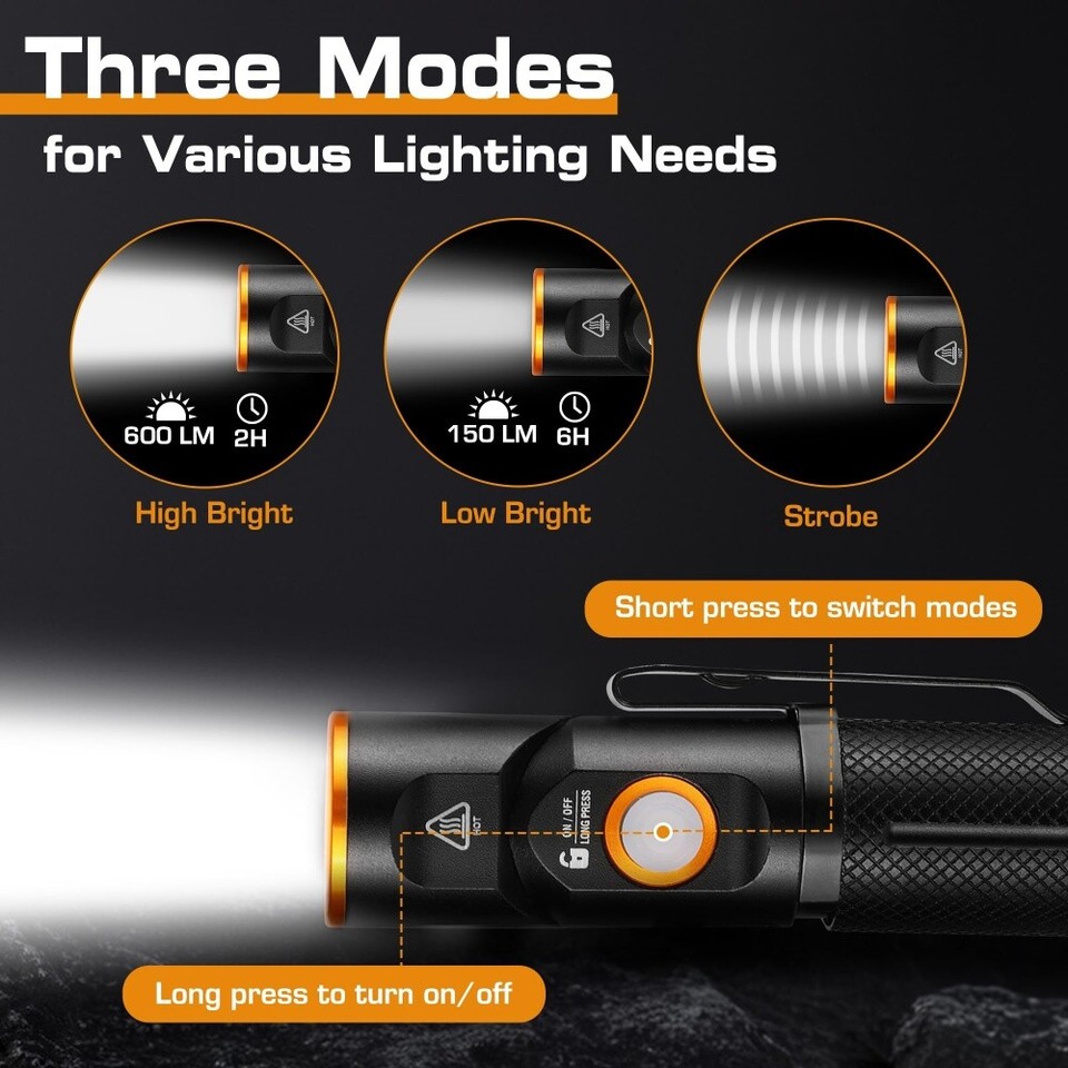 EverBrite 600 Lumens Rechargeable Tactical Flashlight Pocket Pen Light ...