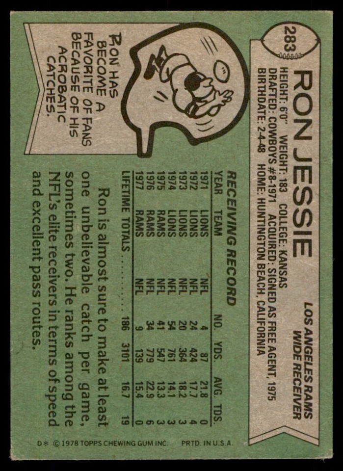 1978 TOPPS RON JESSIE LOS ANGELES RAMS #283 | eBay
