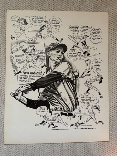 Hard to Find Vintage Ted Williams Willard Mullin Cartoon Sketch Print ...