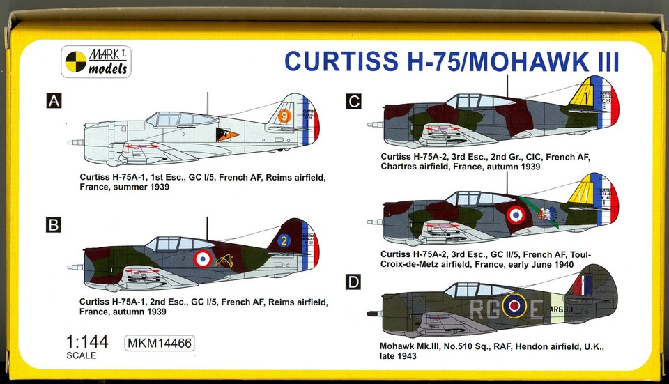 Mark I Models 1/144 CURTISS H-75 MOHAWK II Fighter 2-in-1 Double Kit ...