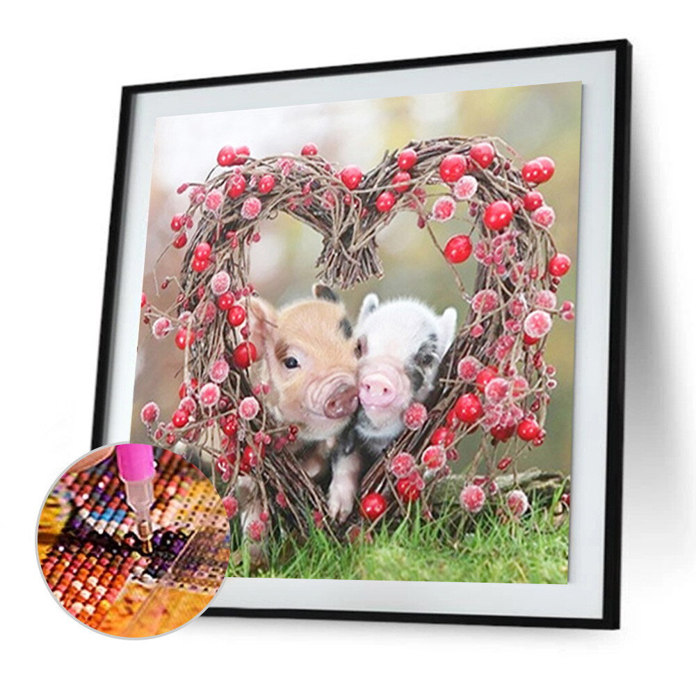 5D DIY Full Drill Diamond Painting 2 Heart Pigs Cross Stitch Embroidery ...
