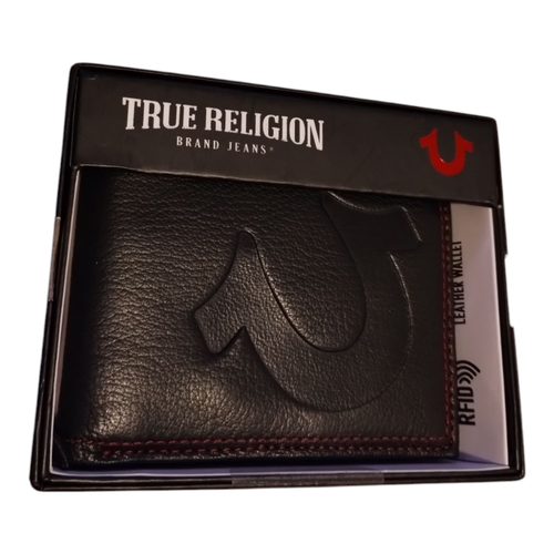 True Religion Men's Horseshoe Logo Leather Bi-Fold Wallet Black NEW W ...