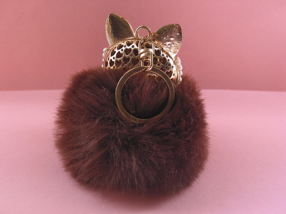 Darling Vintage Rhinestone & Faux Pearl Covered Fox Key Ring ~ Faux Fur ...