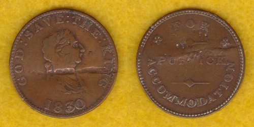 CANADA HALF PENNY BORDERLINE TOKEN - "OFF WITH HIS HEAD" - Bo. #19 ...