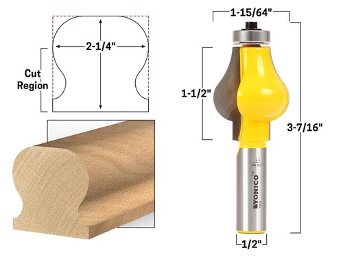 YONICO Handrail Molding Router Bits Set Classical 1/2-Inch Shank 18225 ...