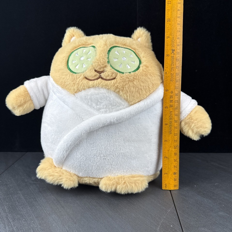 Pink Sky Spa Snug Bud Cat Robe Cucumber Eyes 10" Plush Weighted Stuffed ...