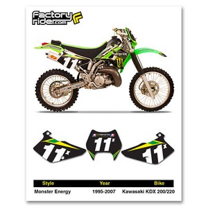 KAWASAKI KDX 200 KDX 220 Number Plate Graphics Only - fit the years ...