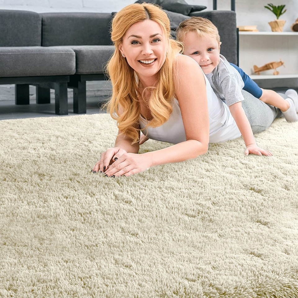 Fluffy Rugs Large Shaggy Rug Bedroom Living Room Anti Slip Soft Carpet ...