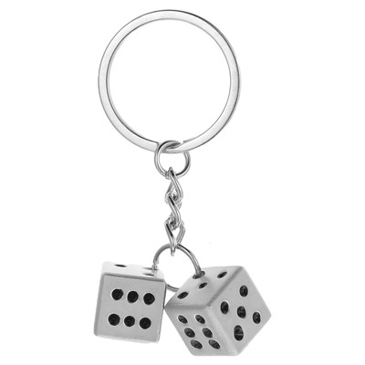 Dice Keychain with Black Dots Silver Metal Retro Dice Keychain ...