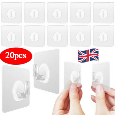 20x Self Adhesive Strong Sticky Hooks Heavy Duty Wall Seamless ...