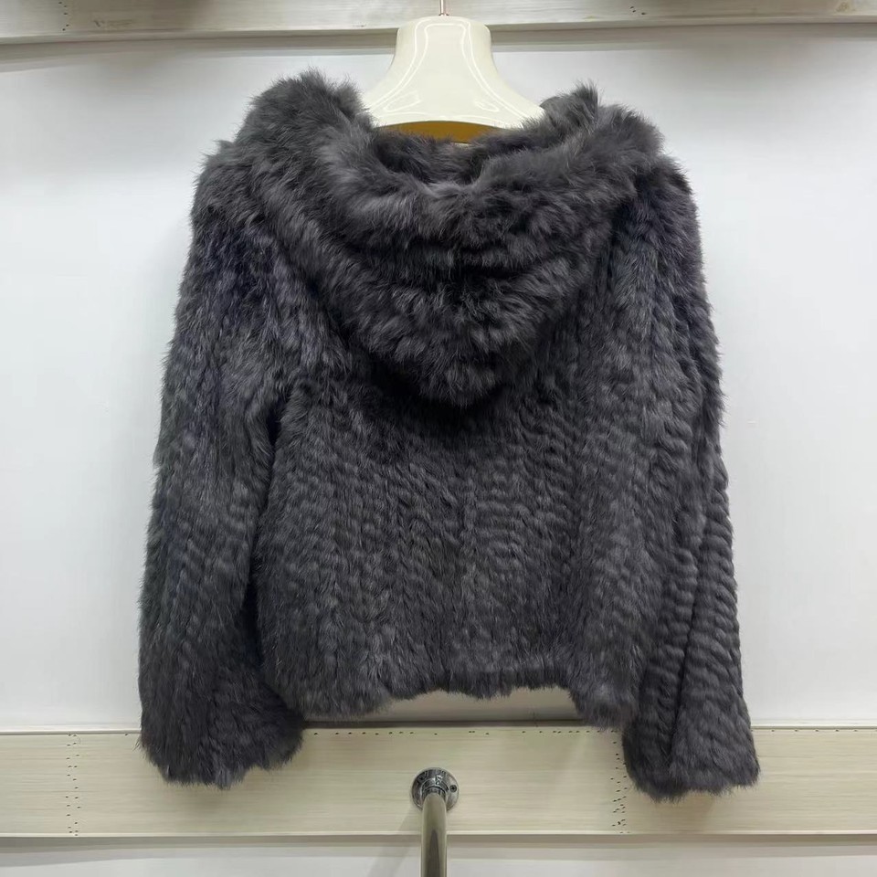 Women's Real Rabbit Fur Coat Fur Jacket Loose Manual Weave Hooded Flare ...
