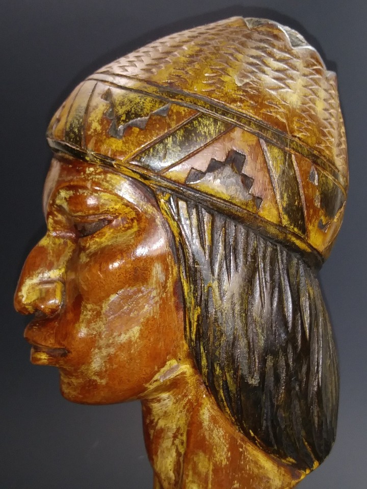 Peruvian Hand Carving wood Native Indian head Folk Art statue gilt ...