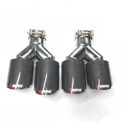 2PCS ID:2.5" OD:4" Akrapovic Exhaust Tip Glossy Carbon Fiber Dual Pipe ...