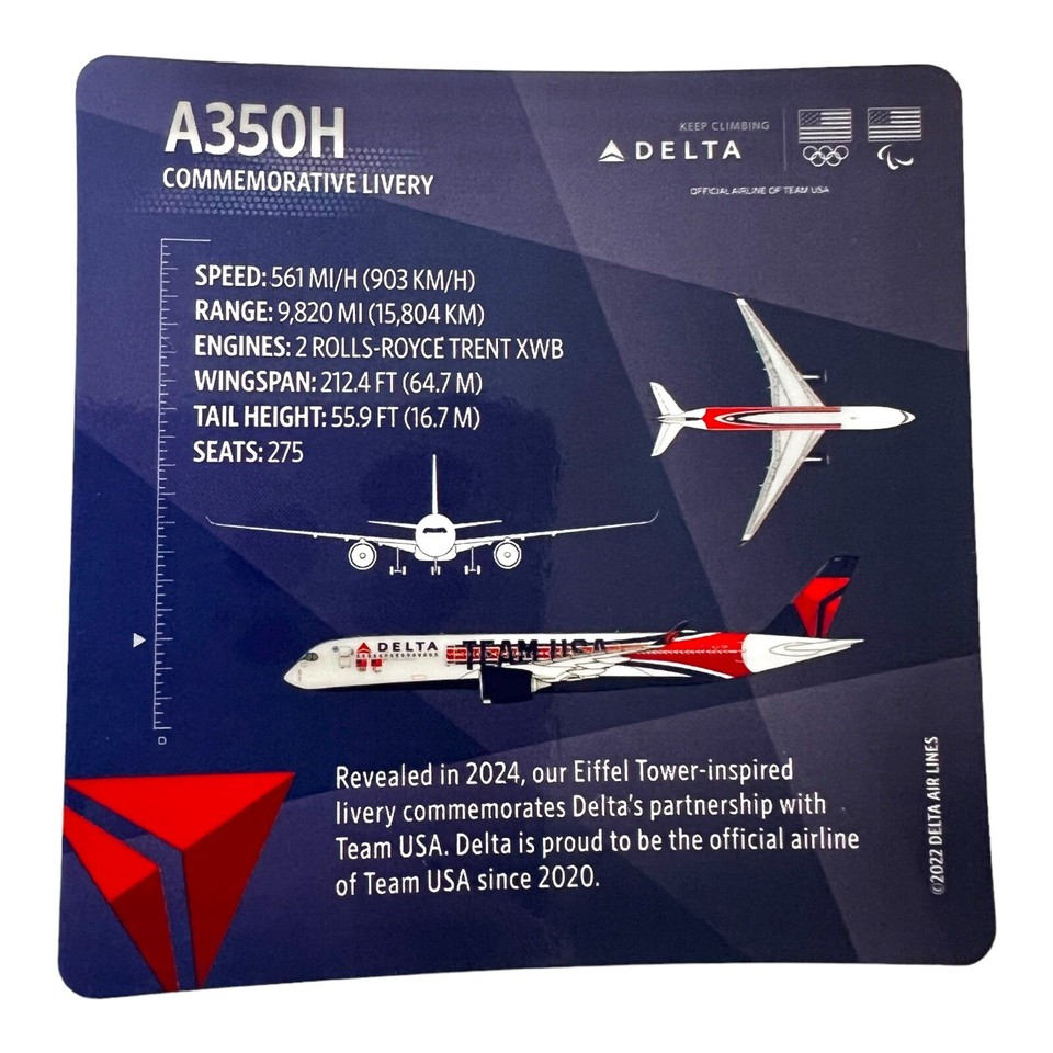 Delta Team USA Paris Olympic Pilot Cards Gift Pink Purple 2024 A350 No ...