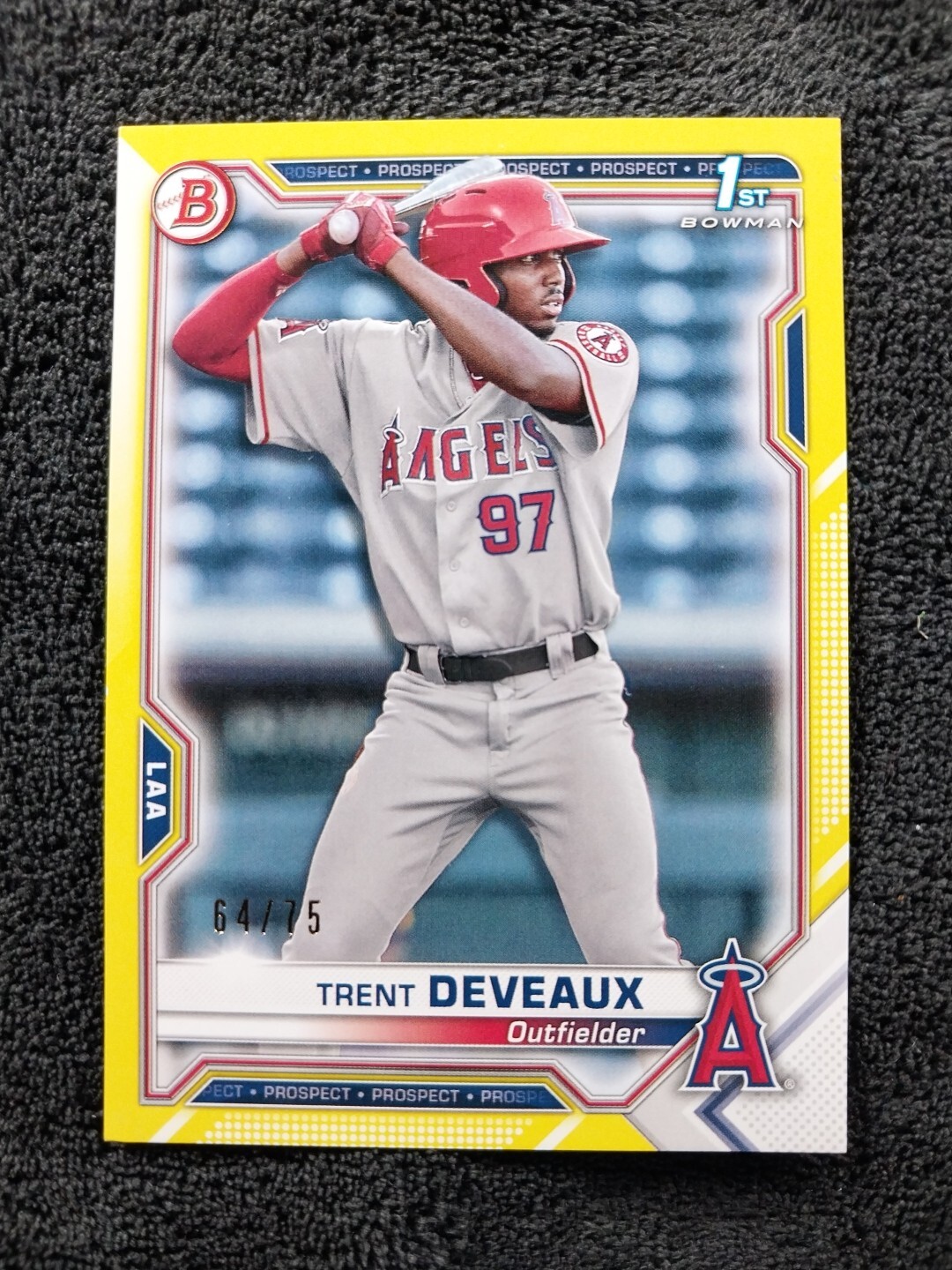 2021 Bowman Prospects Trent Deveaux 1st #BP-94 Yellow Paper /75 Angels ...