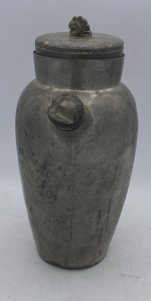 Antique Primitive PEWTER WATER PITCHER 8" Tall with Lid and Spout Cap ...