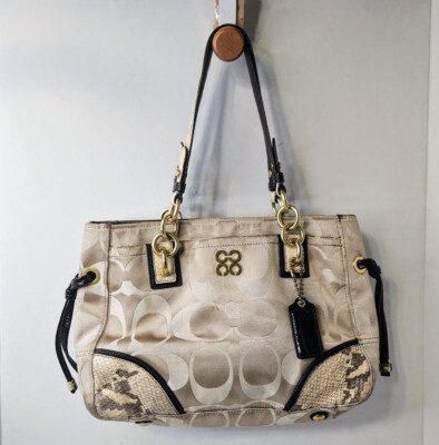 Coach Collette Gold/Brown Embossed Snake Skin Trim Shoulder Bag | eBay