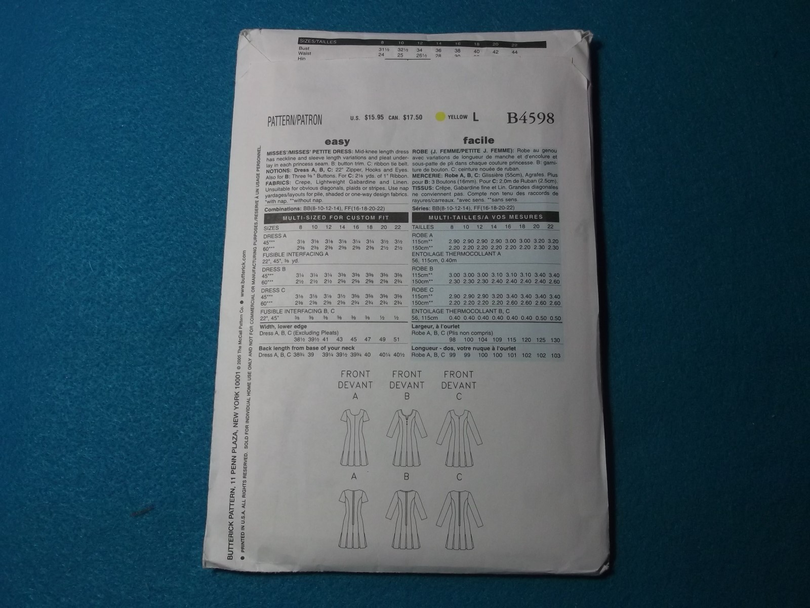 Butterick 3314 Pajamas Pants Shorts Top Pattern Plus Size 16 - 22 for ...