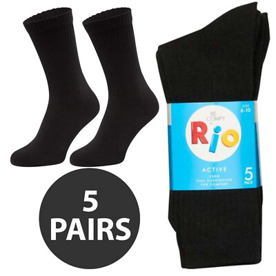 Rio 5 Pairs Men Business Work Cushion Crew Above Ankle Socks Bulk Black ...