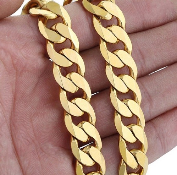 Heavy Mens 12mm 20 inch Gold Filled Stainless Steel Necklace Curb Link ...