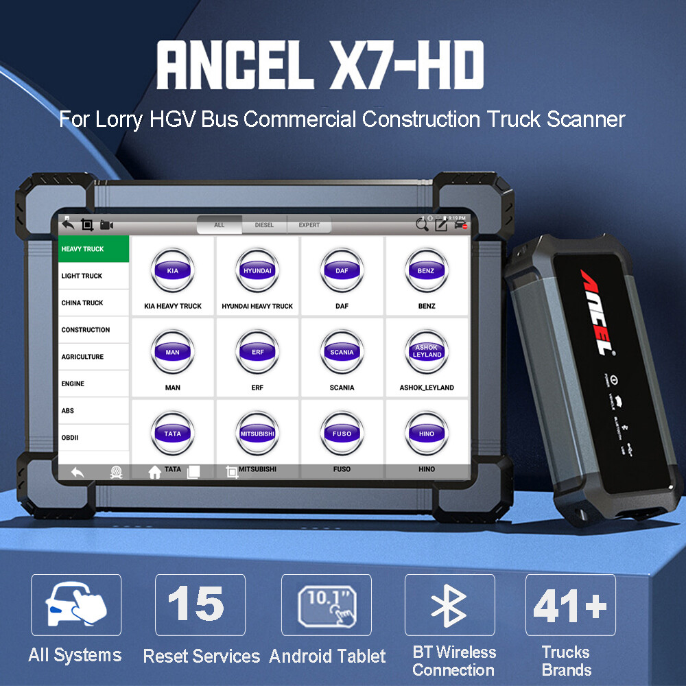 ANCEL X7 HD HGV Heavy Duty Truck Diagnostic Tool OBD2 All System Diesel ...