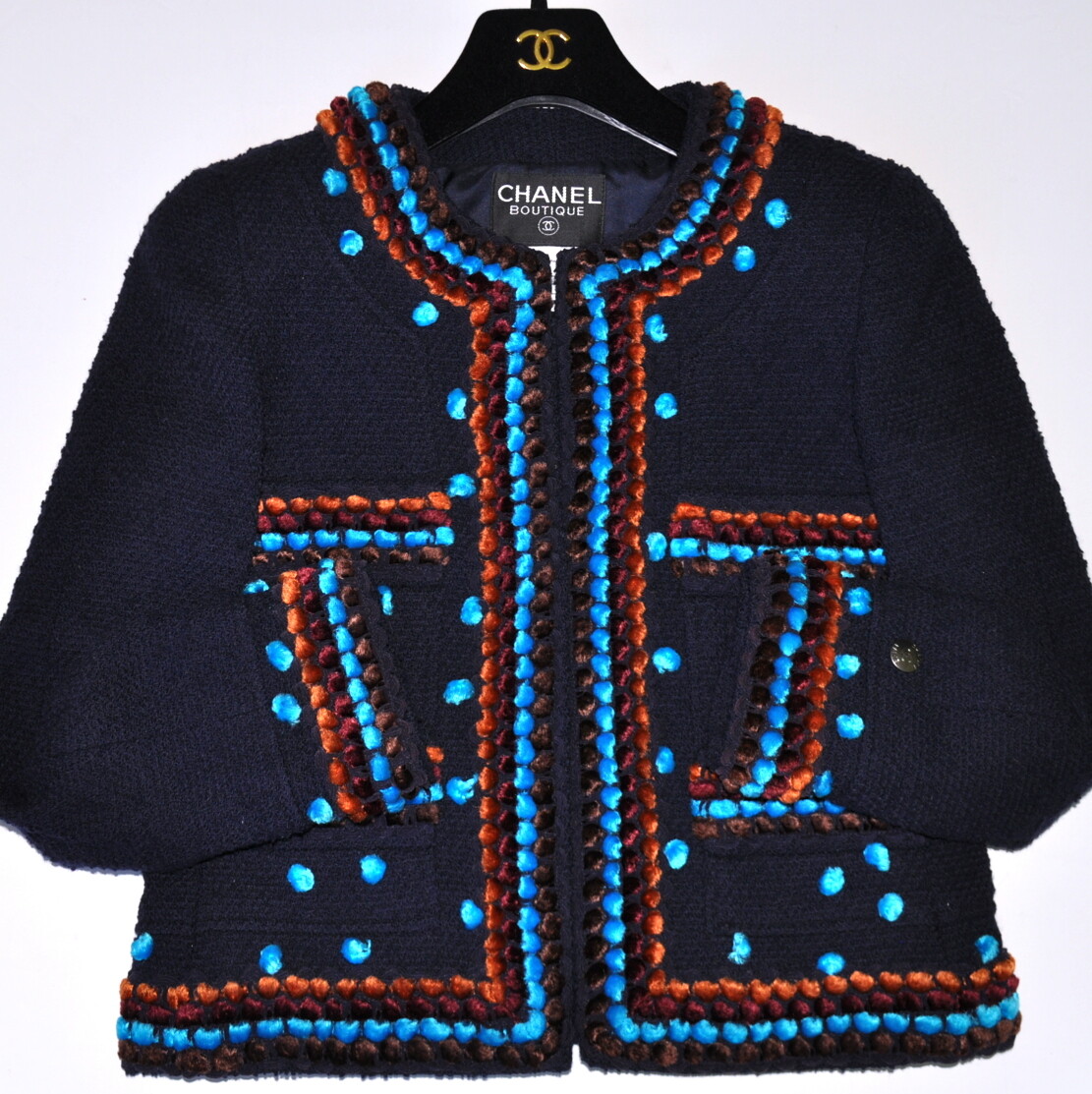 CHANEL 90s ICONIC VINTAGE EMBELLISHED TWEED JACKET BL… - Gem