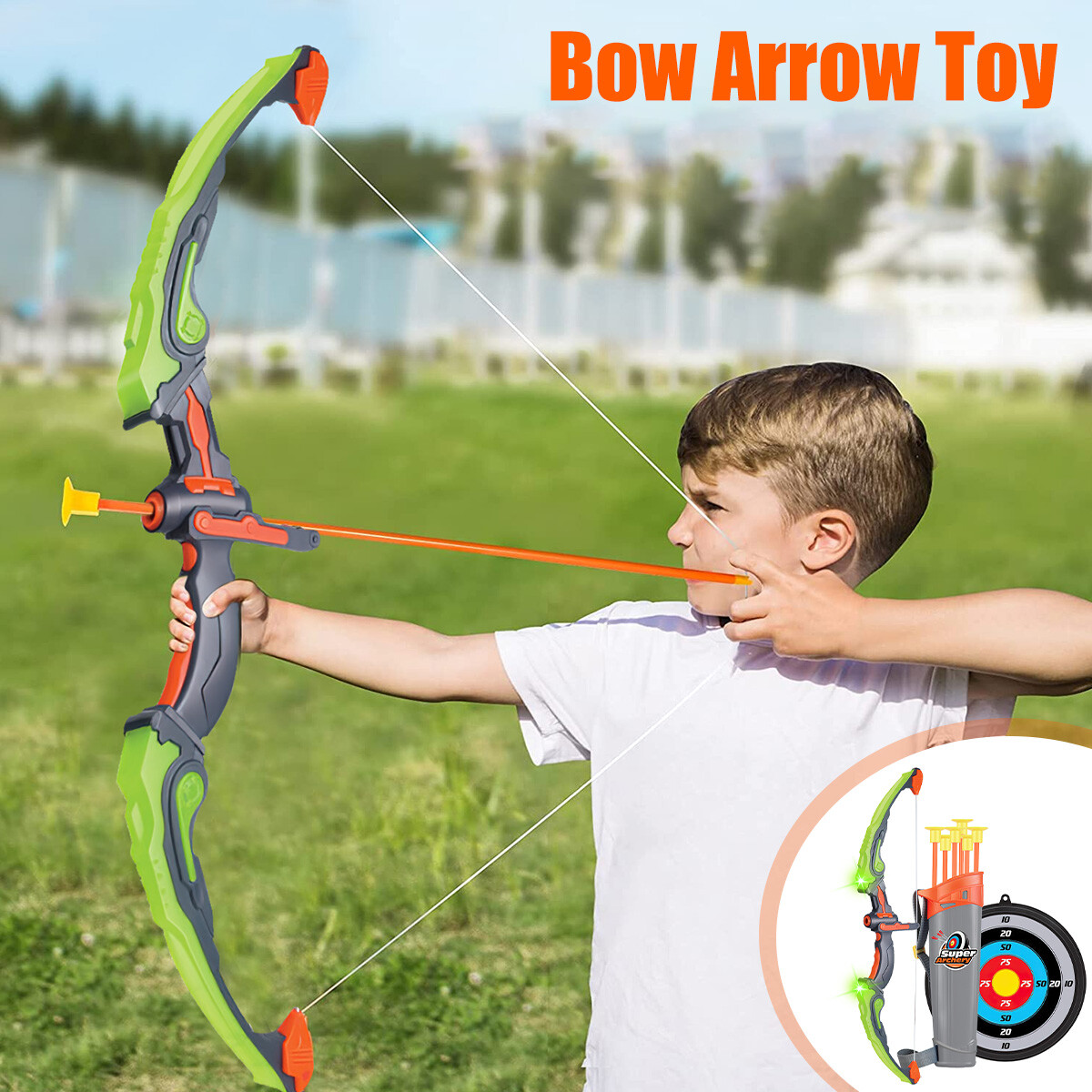 Bow and Arrow Toy Set for Kids LED Target Quiver Light Up Archery Set ...